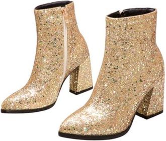 Frcolor Bottines &agrave; Talons Hauts Paillet&eacute;es pour Femme Bottines &Eacute;l&eacute;gantes &agrave; Bout Effil&eacute; avec Fermeture &Eacute;clair Lat&eacute;rale Chaussures Hiver Styl&eacute;es et Antid&eacute;rapant