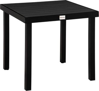 OUTSUNNY Table de jardin 2 personnes dim. 78 x 78 x 74 cm aluminium noir plastique effet bois noir