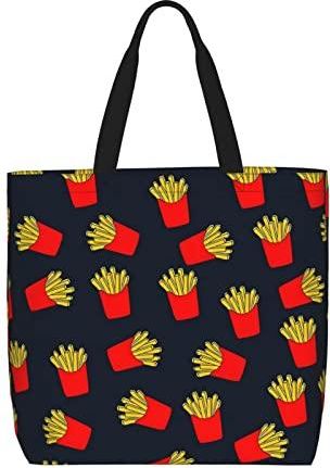 Generic Sac De Courses Motif De Frites Mignonnes Sac Biblioth&egrave;que De Grande Capacit&eacute; Personnaliser Sacs En Toile, Pour Femmes, Tous Les Jours, Shopping, Fille
