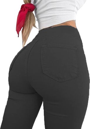 Onsoyours Jeans Damen Vintage L&auml;ssige Denim Strecken Schlank Hochbund Knopfleiste Jeanshose R&ouml;hrenjeans Frauen Hose Boyfriend Jeans Zerrissene Destroyed Jeans E