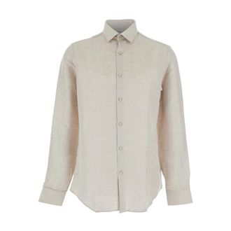 Calvin Klein Homme, Chemises, Beige, Taille: 3XL Linen Blend Classic Shirt