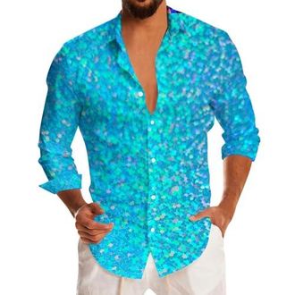 Generic Chemise disco pour homme des ann&eacute;es 60 boutonn&eacute;e - Tenue de f&ecirc;te disco d&eacute;contract&eacute;e - Imprim&eacute; carnaval - Coupe r&eacute;guli&egrave;re - Costume de carnaval confort