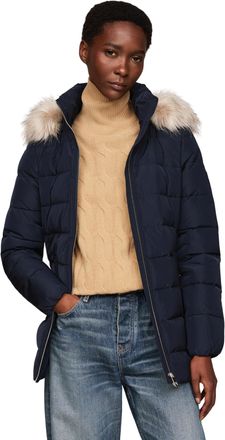 Tommy Hilfiger Damen Steppjacke Heritage Down Tyra Jacket With Fur Lang, Blau (Desert Sky), XXS