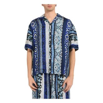 Laneus Homme, Chemises, Bleu, Taille: 2XL Jacquard Short Sleeve Shirt