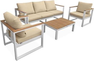 Sweeek Salon de jardin 5 places en aluminium et eucalyptus - NAZCA Blanc / Beige