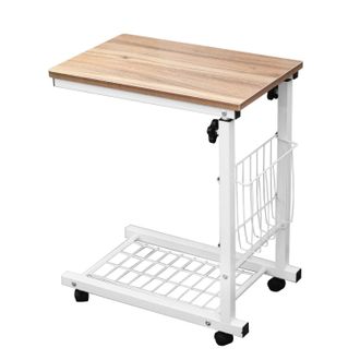 Soges DlandHome Bollerwagen, h&ouml;henverstellbar, 56 ~ 76 cm, Beistelltisch f&uuml;r Sofa, kleiner Couchtisch mit Rollen, U-Form, mit Korb, Laptop-St&auml;nder zum Lesen