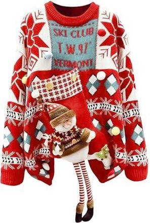 Generic Pull Femme De Noel Chaud,Pullover Hiver Femmes Confortable Chaud Tricot ÉPais Design Imprimé Loisir Sweater Haut Col Rond Manches Longues Tissu Doux