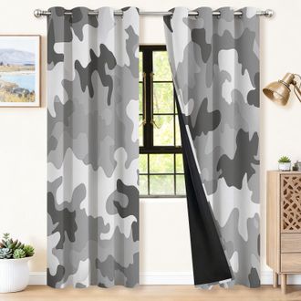 Generic Verdunkelungsvorhang Tarnmuster Grau Tarnung, Grau W&auml;rmeisolierte Blickdichte Vorh&auml;nge mit &Ouml;sen f&uuml;r Wohnzimmer Schlafzimmer, H 183 x B 117 cm (2er Pac