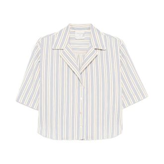 Forte_Forte Femme, Blouses et Chemises, Multicolore, Taille: 44 FR Chemise &agrave; Manches Courtes &agrave; Rayures Verticales