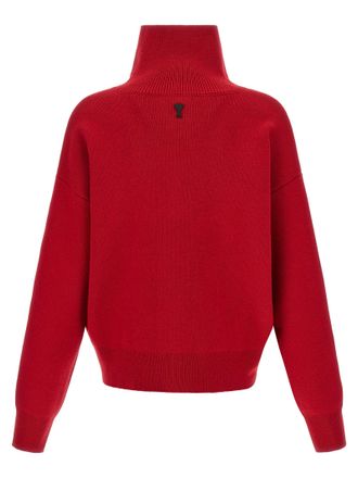 Ami Wool Turtleneck Cardigan - Red