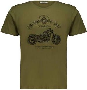 Deeluxe T-shirt Homme PARK 100% Coton Manches courtes Col rond imprim&eacute; moto print biker - style Rock coupe Regular - Kaki Taille XL