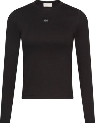 Calvin Klein Womens LS Woven Label 2X2 Rib Crew TOP LV047E205G Other Tops, Black (Black), XL, Schwarz (Schwarz), XL