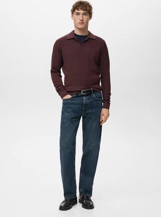 Mango Pull-over polo coton m&eacute;lang&eacute; maille c&ocirc;tel&eacute;e bordeaux - Homme - XXL - MANGO MAN