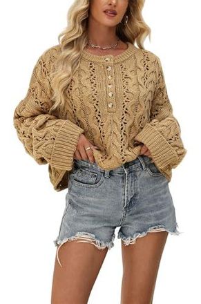 Generic Pull court en tricot ajour&eacute; pour femme - Cardigan court en tricot ample, kaki, XL