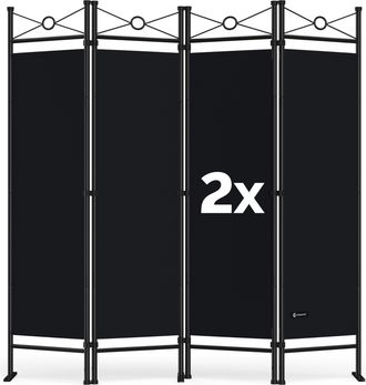 Deuba 2er Set Trennwand 180x160cm 4 teilig Blickdicht Freistehend Faltbar Stabil Wohnzimmer Schlafzimmer Büro Raumteiler Spanische Wand Paravent Schwarz