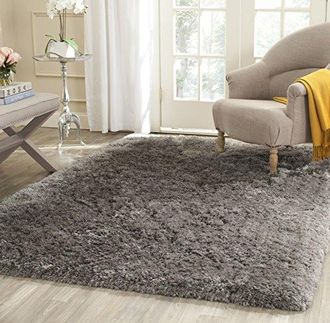 Safavieh Zottelig Teppich für Wohnzimmer, Esszimmer, Schlafzimmer - Artic Shag Collection, Hoher Flor, Grau, 91 X 152 cm
