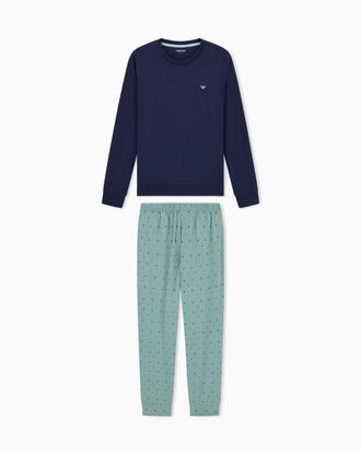 Emporio Armani Herren Classic Pattern Pajamas Set Pyjamaset, blau, L