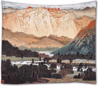 A.Monamour Wandteppich Alte Chinesische Stil Malerei B&auml;ume Berglandschaft Tuch Mandala Boho Hippie Psychedelic Tapisserie Wandbehang Wanddekoration Modern Abstra