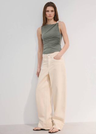 Mango Top asym&eacute;trique fronc&eacute; vert - Femme - XS - MANGO