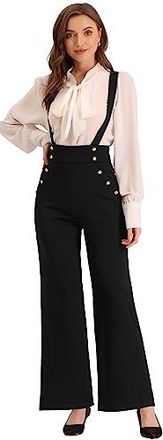 Allegra K Combinaison de bureau d&eacute;contract&eacute;e pour femme Bretelles r&eacute;glables Jambe large Bretelles Combinaisons Noir S