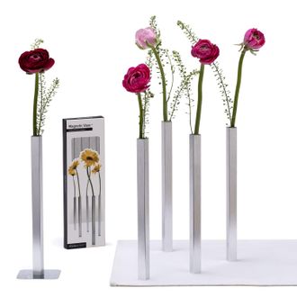 PELEG DESIGN Magnetische Blumenvase - Mini Vasen für Tischdeko | Set mit 5 kleinen Silbervasen aus Aluminium - Vasen Set für Wohn- und Gartendekoration, für echte 