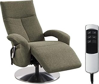 Cavadore TV-Sessel Tirol mit Akku / Fernsehsessel mit elektrisch verstellbarer Relaxfunktion / 2 E-Motoren / Kabellos / 74 x 112 x 82 / Strukturstoff: Grün
