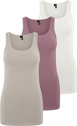 Vero Moda Débardeur long VMMAXI My Soft pour femme, Lot de 3 t-shirts (Mesa Rose, White Alyssum, Chateau Gray), XL