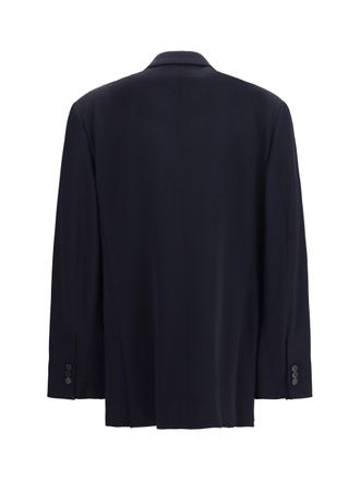 Loewe Mens Jacket Double-Breasted Wool-Blend Dark Navy Blue Merino Wool (ovis Aries)