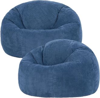 Icon Brand Kingston Sitzsack Cord, Denimblau, 2er Pack, Sitzsack Erwachsene mit F&uuml;llung, Bean Bag, Cord Sessel, Lounge Sessel, Lounge Stuhl, Schlafzimmer, Wohnzi