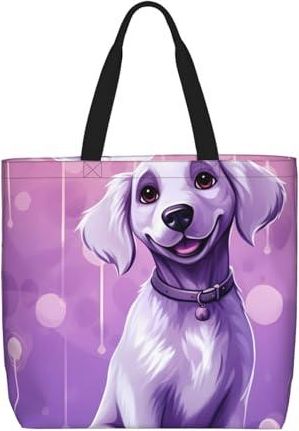 Generic Chien Violet Sac Fourre-Tout L&eacute;ger Tote Bag Grand Sac A Main Femmes Pour Travail Shopping Voyage