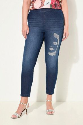 Miamoda Schlupfhose Jeggings Slim Fit mit Glitzersteinchen-Gesicht