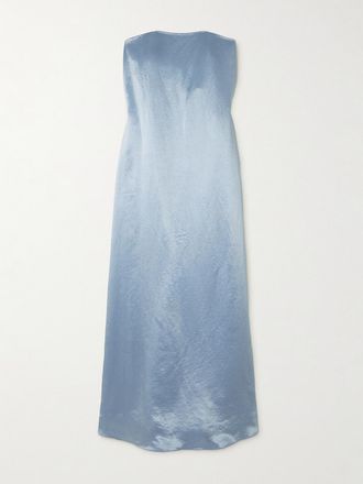 Abadia Diana Tr&auml;gerlose Robe Aus Geh&auml;mmertem Satin - Blau