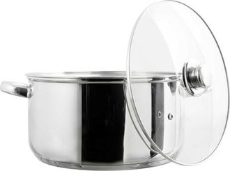 COOK CONCEPT KC0004, Metal stockpot with Glass lid, 7L Capacity, Compatible with All Heat Sources and ovens, ideal for soups and stews, Durable and Easy to use, Si