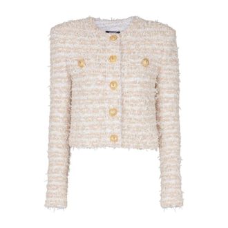 Balmain Cropped Tweed Jacke - - Jackets - Damen - Wei&szlig; - S