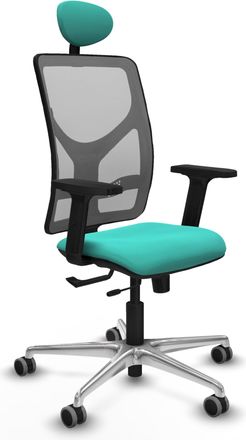 Piqueras y Crespo B&uuml;rostuhl mit 2D-Armlehnen, h&ouml;henverstellbare Lendenwirbelst&uuml;tze und festes Kopfteil, ausgestattet mit Syncro/Traslack und Schneideschaum, Grau/T&uuml;rkis