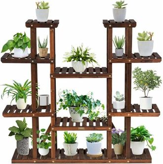 Costway Costway - Pflanzenregal Blumenregal, Blumenstaender Holz, Blumentreppe Garten, Pflanzentreppe mehrstoeckig, Holzregal 9 Etagen / 125x25x114cm