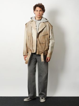 Golden Goose Mens Leather Jacket Phoebe Over Beige