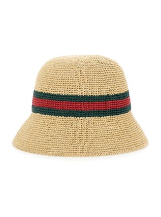 Gucci Womens Bucket Hat Straw Beige