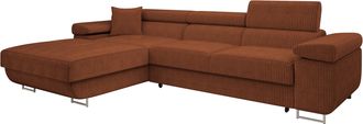 Mirjan24 Ecksofa Torezio Mini Cord mit Bettkasten, Einstellbare Kopfst&uuml;tzen, Bequeme Polsterung, Eckcouch mit Schlaffunktion f&uuml;r Wohnzimmer, L-Form Couch (Poso