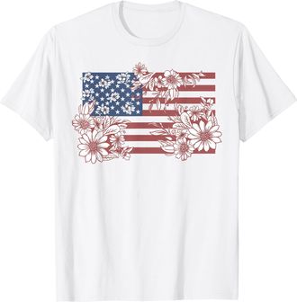 Trendy Apparel USA Unites States of America Flower Flag T-Shirt