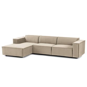 Studio Copenhagen home24 Ecksofa mit Longchair Beige/Beige Samt Shyla 294cm Longchair davorstehend links Keine Funktion Glamour