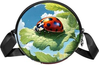 Generic Sac &agrave; bandouli&egrave;re circulaire pour femme, petit sac &agrave; bandouli&egrave;re mignon coccinelle avec fermeture &eacute;clair, bretelles r&eacute;glables, sac &agrave; main rond d&eacute;contr