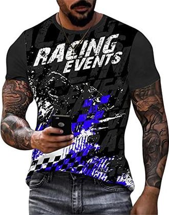 Keephen T-Shirt imprimé en 3D pour Hommes Motor Oil été décontracté rétro Graphique Manches Courtes t Shirt Moto Racing Tops