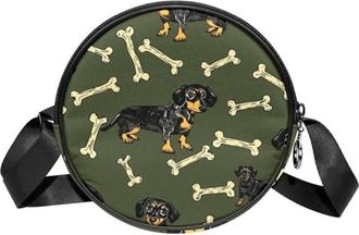 Generic Petit sac &agrave; bandouli&egrave;re circulaire pour femme, motif teckel, petit sac &agrave; bandouli&egrave;re avec fermeture &eacute;clair, bretelles r&eacute;glables, sac &agrave; main rond d&eacute;con