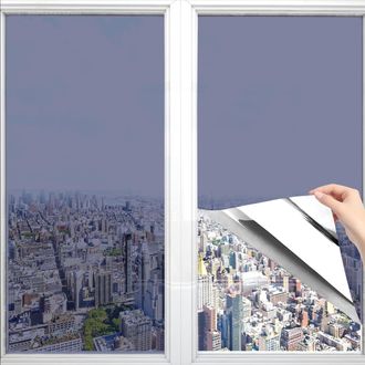 Amigo Einseitig spiegelnde Fensterfolie, Haushaltsfensterfolie, reflektierende Fensterfolie, W&auml;rme- und UV-Schutz, von au&szlig;en Nicht einsehbar, Silbrig 44x200