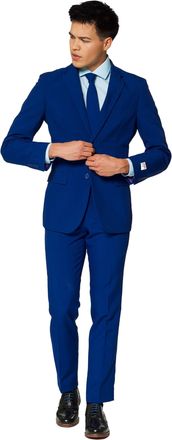 OppoSuits Modisch Party Einfarbige Anz&uuml;ge f&uuml;r Herren - Mit Jackett, Hose und Krawatte, Blau (Navy Royale), 58 EU