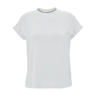 Brunello Cucinelli Wei&szlig;es Baumwoll-T-Shirt mit Monile-Detail - - Tops - Damen - Wei&szlig; - M