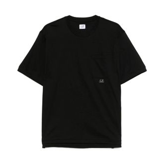 C.P. Company Schwarzes Crew Neck T-Shirt mit Tasche - - Tops - Herren - Schwarzk - 2XL