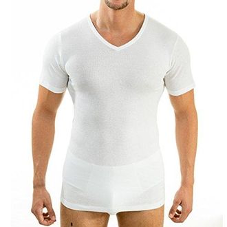 Hermko HERMO 4880 Business Maillot de Corps Homme à Manche Courte avec col V, Shirt 100% Coton Biologique, Taille:10 (XXXXXXL), Couleur:Blanc
