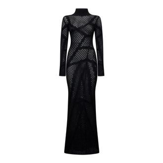 John Richmond Langes Kleid mit langen &Auml;rmeln und Netzdetails - - Dresses - Damen - Schwarzk - L